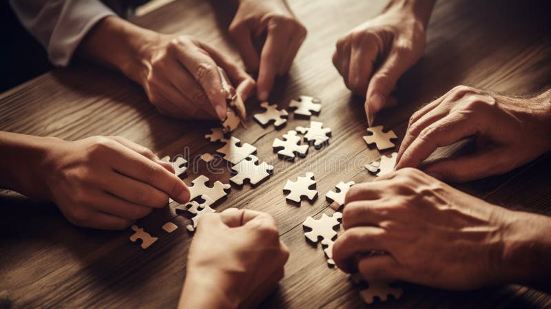 Puzzle Pieces, Teamwork of People Helping Solve a Puzzle Stock ...