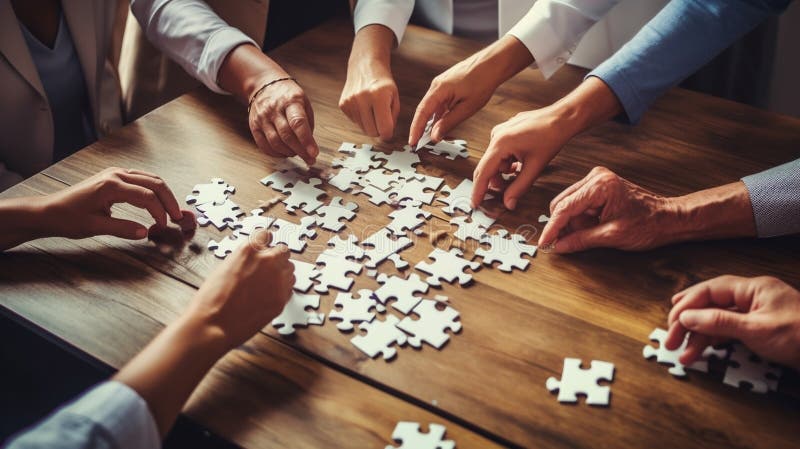 Puzzle Pieces, Teamwork of People Helping Solve a Puzzle Stock ...