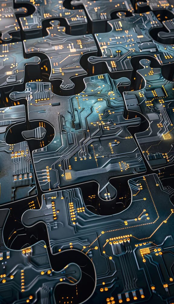 Puzzle Pieces with Unique Circuit Patterns Symbolizing Microservices ...