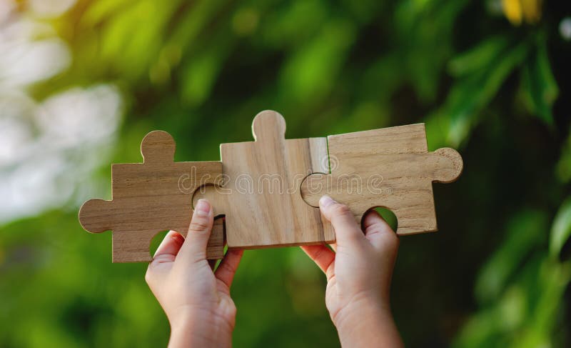 Puzzle Pieces Unity and Teamwork Communication Wooden Parts Stock Image ...