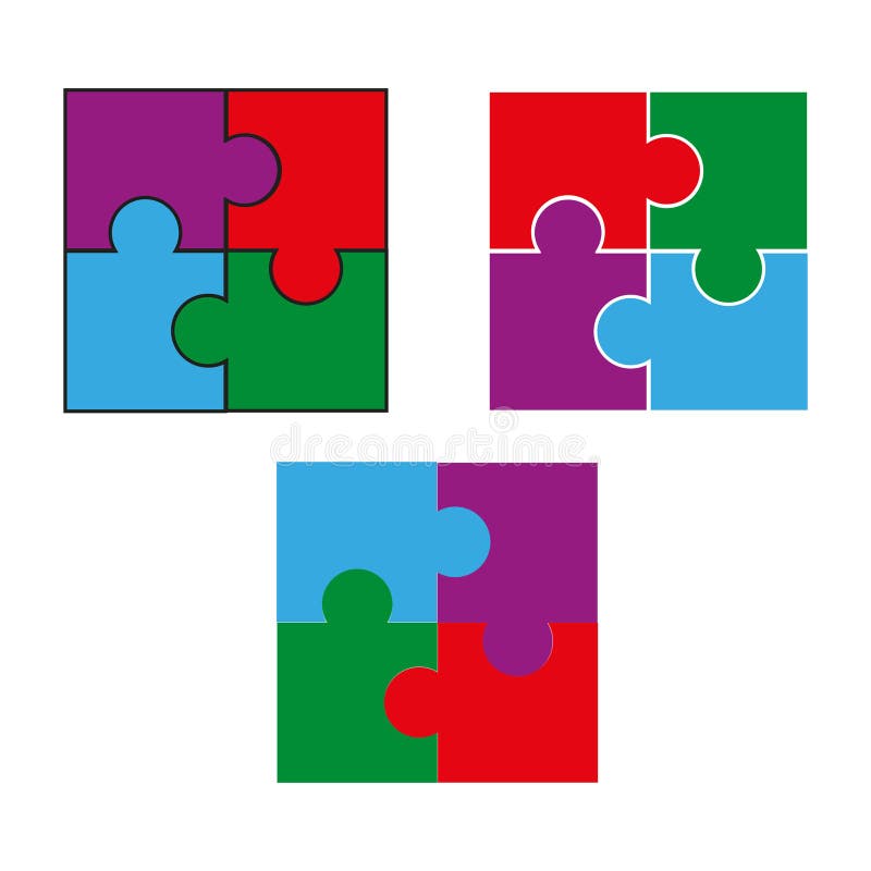 Puzzle Pieces Vector. Colorful Four Parts. Square Jigsaw Shapes ...