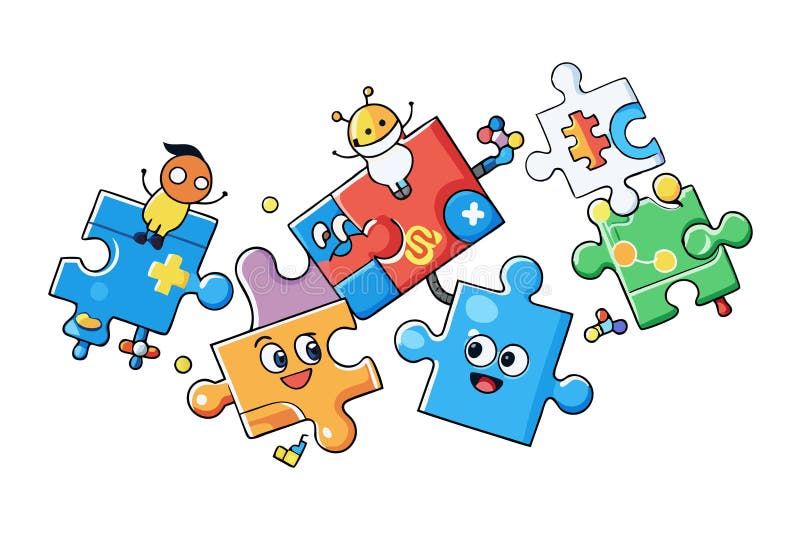 Puzzle Pieces with Vibrant Colors, Featuring Smiling Faces and Fun ...