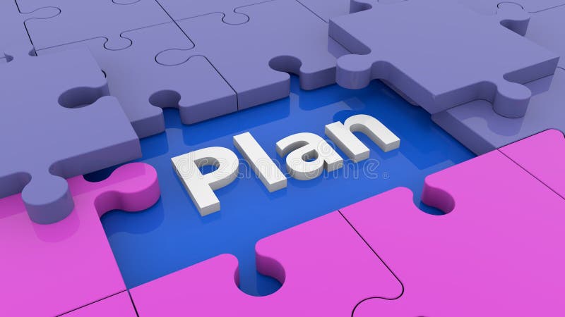 Puzzle in Purple and Blue with Plan Concept Stock Illustration ...