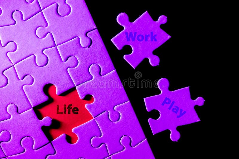 A Puzzle with a Red Piece Missing and the Words "Life Work Play ...