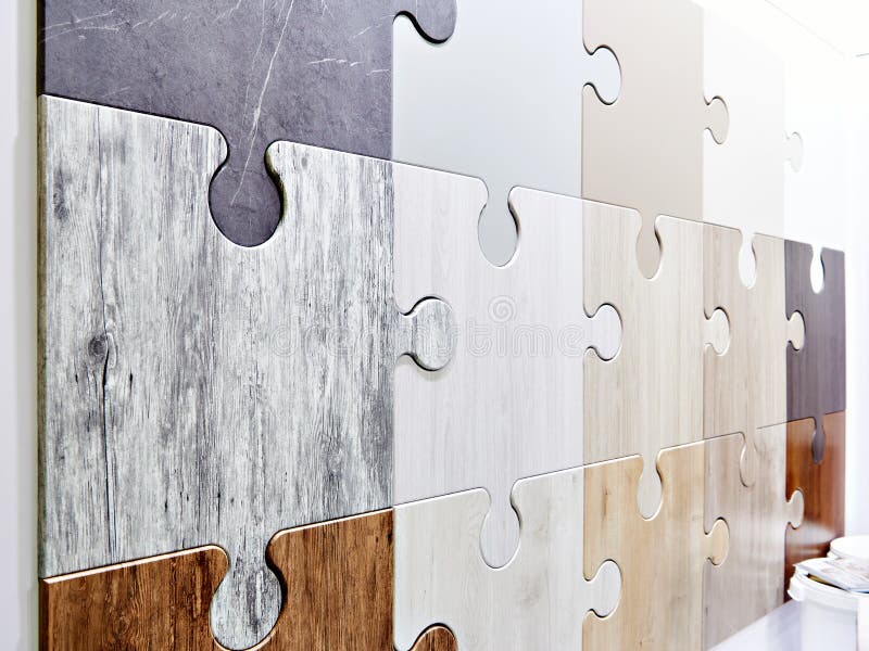 Puzzle Shape Wooden Panels in Store Stock Photo - Image of furniture ...