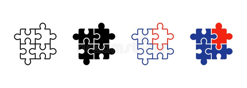 Puzzle Solve Problem Black Silhouette and Line Icon on White Background ...