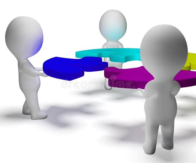 Puzzle Solved and 3d Characters Displays Team and Teamwork Stock ... Puzzle Solved and 3d Characters Displays Team and Teamwork Stock ...