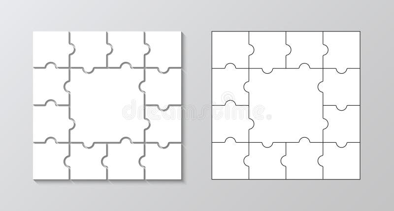 Puzzle Square Grids Solid and Outline. Cutting Template. Jigsaw Pieces ...