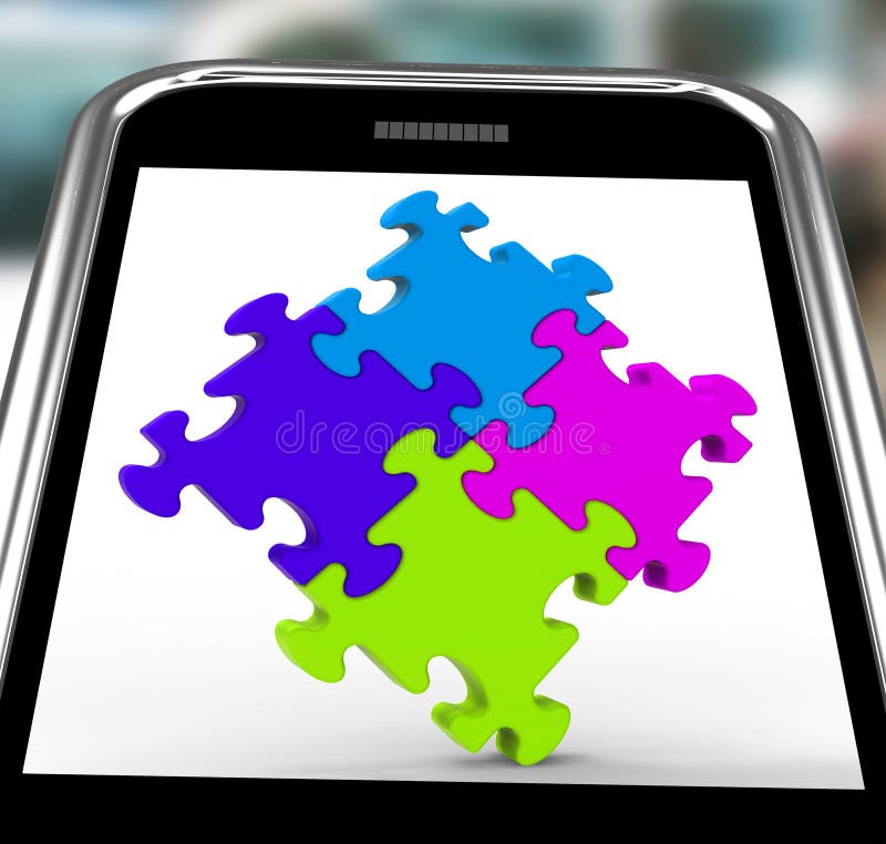 Puzzle Square On Smartphone Shows Unity Stock Illustration ...