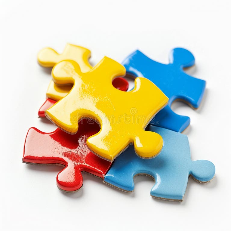 Puzzle Teamwork Metaphor, Bright Color Contrast, Sharp Focus, Isolated ...