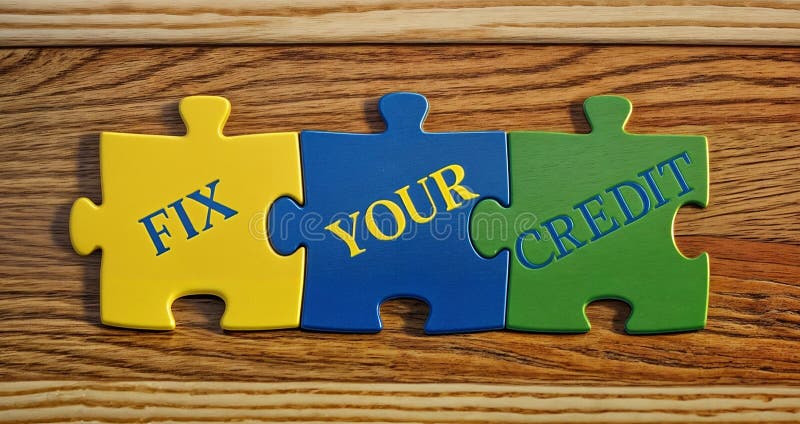 A Puzzle with Three Pieces, Spelling Out Word Text Fix Your Credit ...