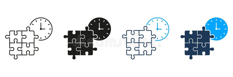 Puzzle with Time, Urgency Solution Line and Silhouette Icon Set ...