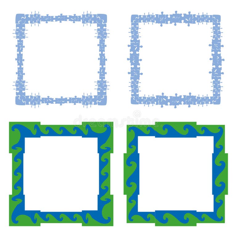 Puzzle and Waves Frame. Blue and Green Pattern. Decorative Border ...