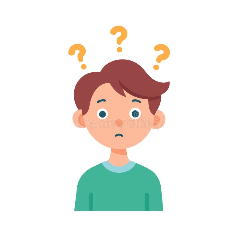 Puzzled Boy with Question Marks - Cartoon Character with Doubtful ...