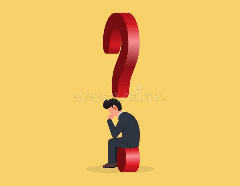 Puzzled Business Man Sitting on a Question Mark. Thinking ...