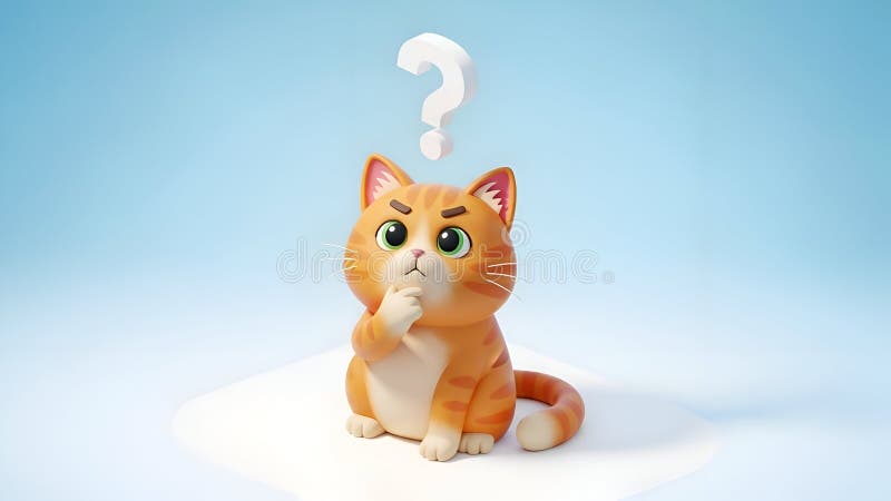 Puzzled Cartoon Cat Thinking with Question Mark Stock Illustration ...