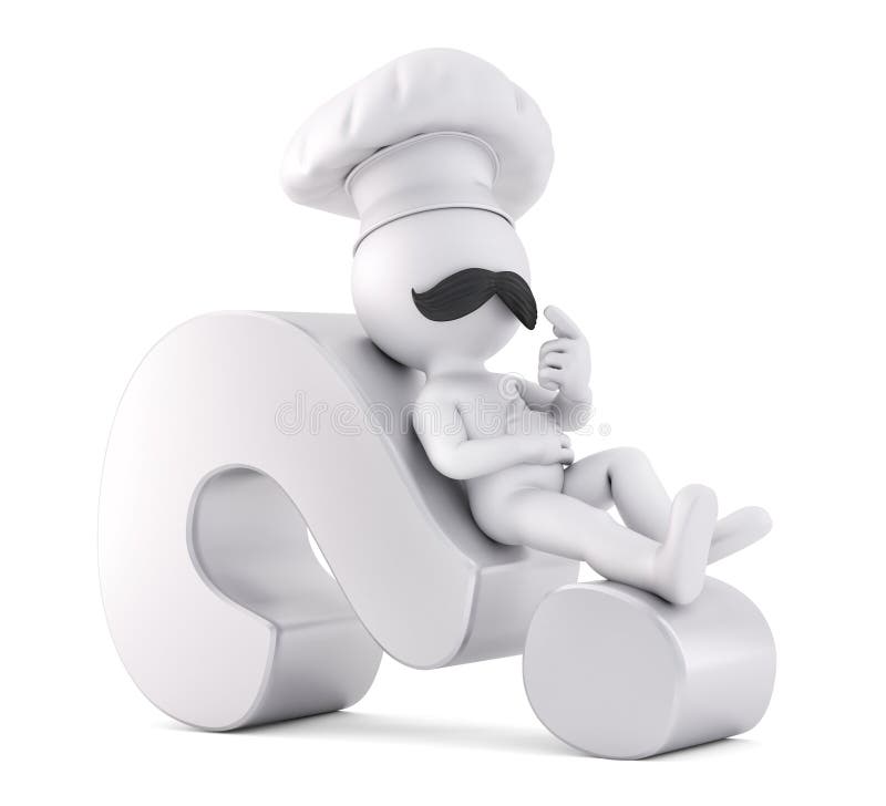 Puzzled Chef Thinking and Wondering while Sitting on Question Mark. 3D ...