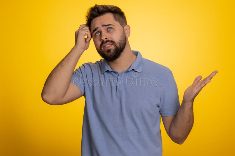 Puzzled Clueless Uncertain Man Raising Hands in Helpless, Embarrassed ...