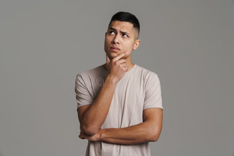 Puzzled Handsome Guy Thinking Looking Upward Stock Photos - Free ...
