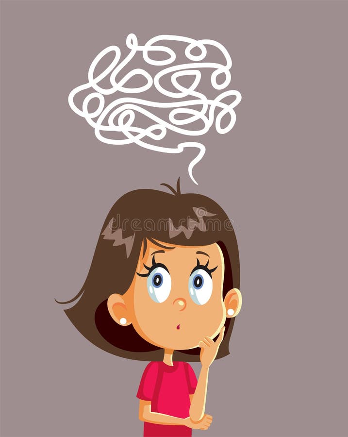 Puzzled Little Girl Solving Logical Problem Vector Cartoon Stock Vector ...