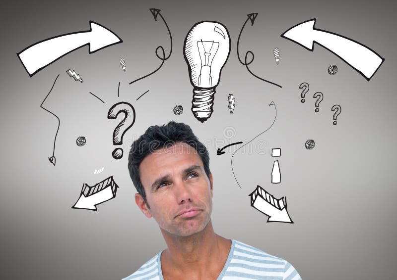 Puzzled man with graphics stock image. Image of idea - 87967655