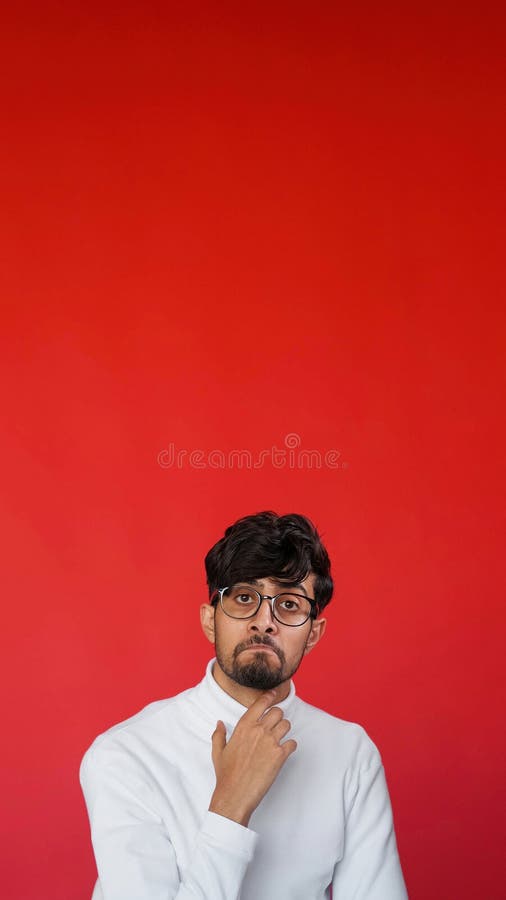 Puzzled Man Question Face Pensive Confused Guy Red Stock Photo - Image ...