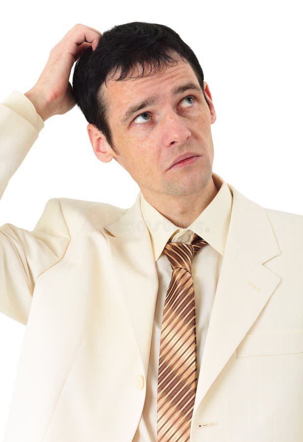Puzzled Man Scratches His Head, Isolated on White Stock Image - Image ...