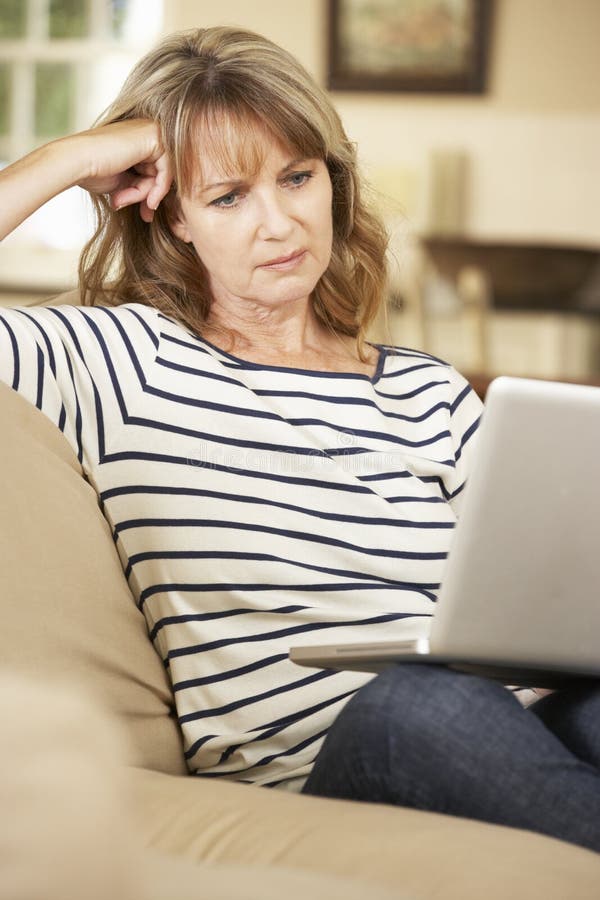 Confused Woman Frowning At Computer Stock Photo - Image of confusion ...