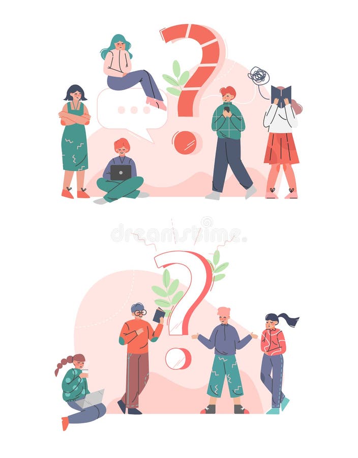 People Asking Questions. Puzzled and Confused Young People Thinking or ...