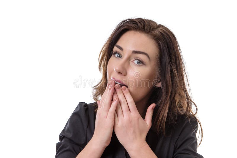 Puzzled pretty woman stock image. Image of advertising - 66186711