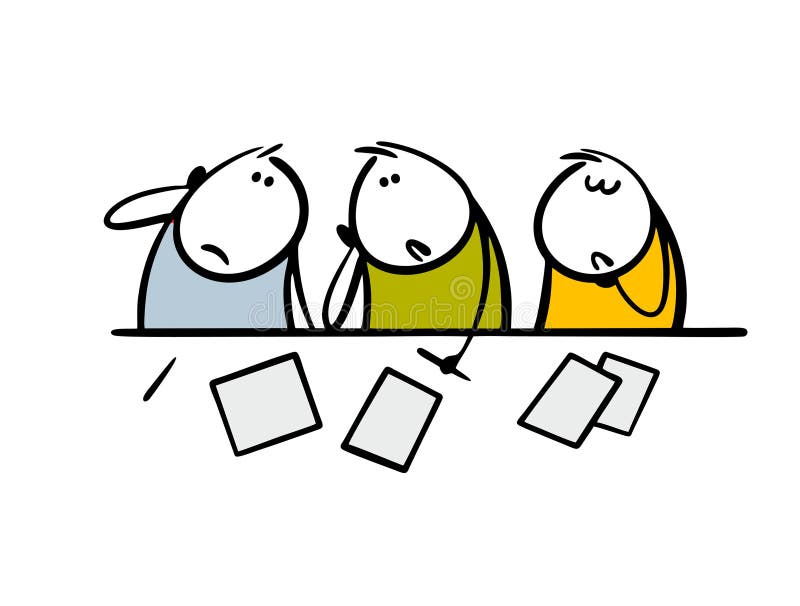 Puzzled Students Solve a Test or a Difficult Task. Vector Illustration ...