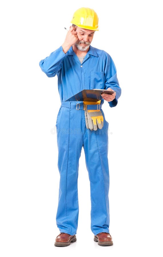 Puzzled worker stock image. Image of coveralls, construction - 30056651