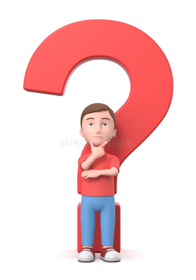 Puzzled Young Kid with Question Mark. 3D Cartoon Character Isolated on ...