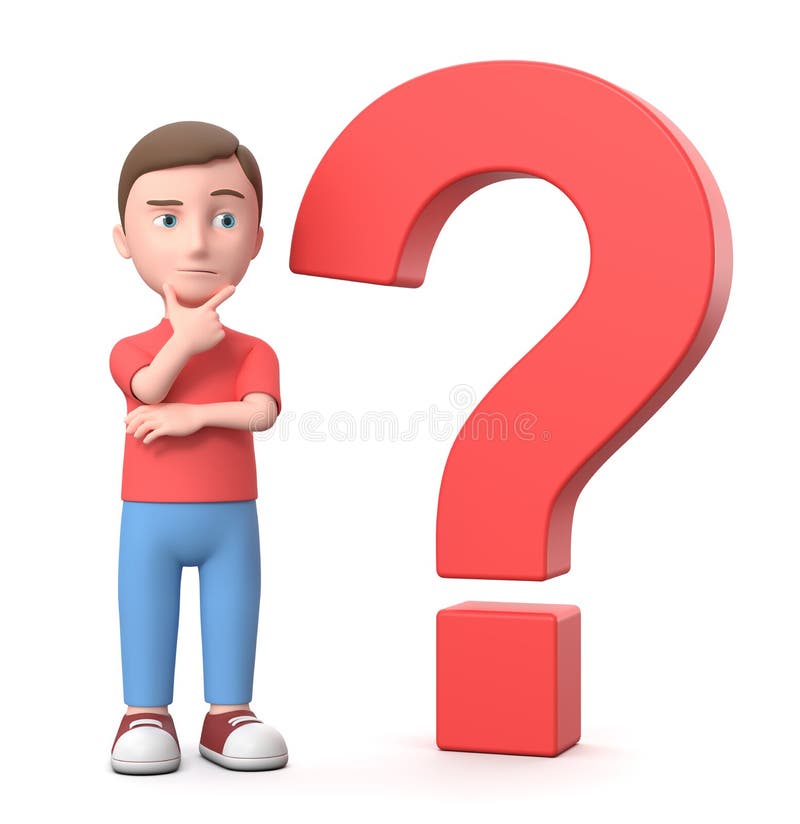 Puzzled Young Kid with Question Mark. 3D Cartoon Character Isolated on ...