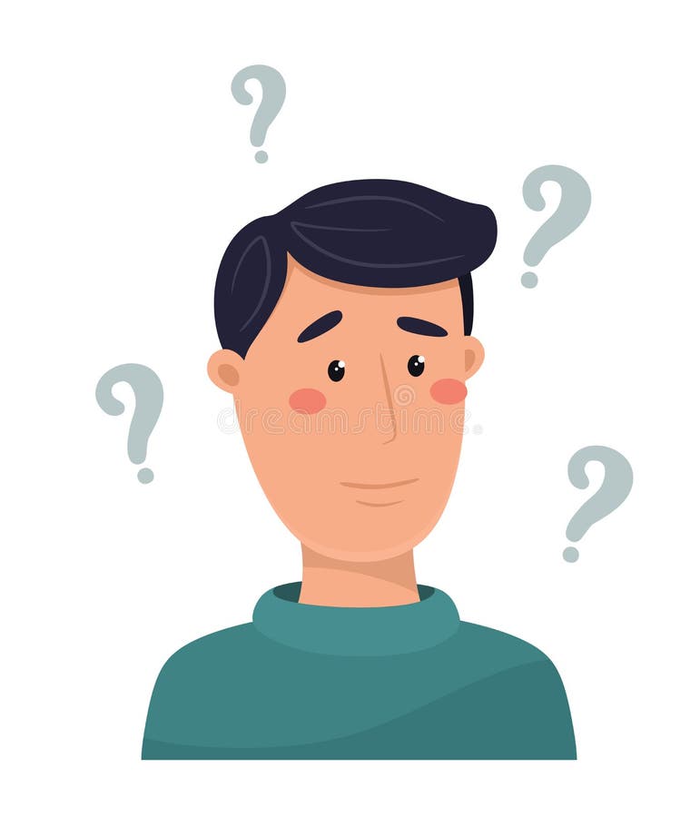 Puzzled Young Man. Vector Illustration in Flat Cartoon Style. Stock ...
