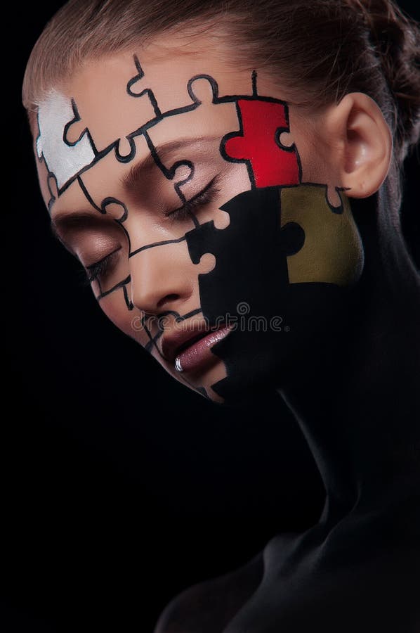 Puzzles painted on face stock image. Image of human, cosmetics - 32891635