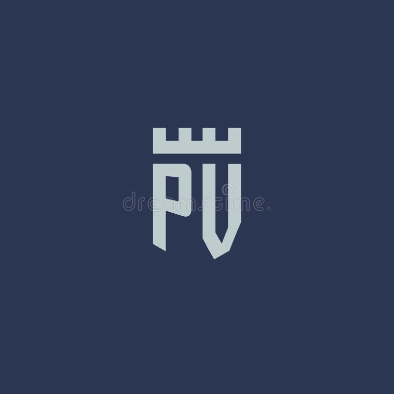 PV Logo Monogram with Fortress Castle and Shield Style Design Stock ...