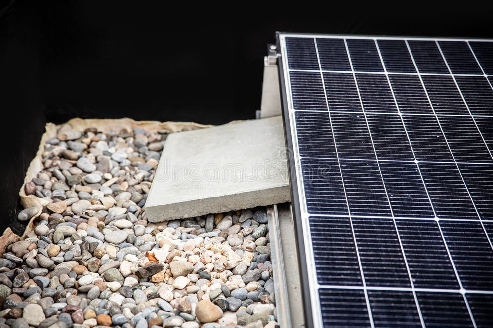 Pv Panels on a Flat Roof with Pebbles Stock Photo - Image of engineer ...