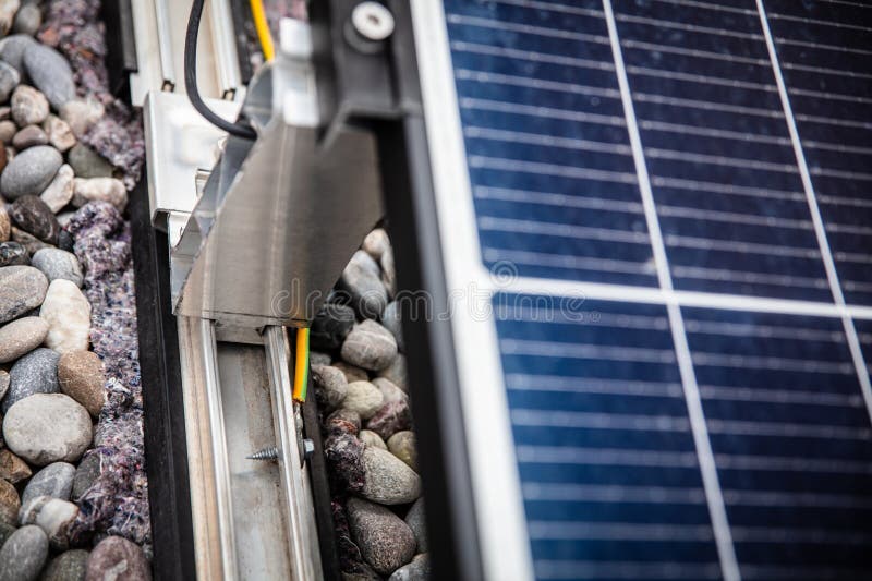 Pv Panels on a Flat Roof with Pebbles Stock Photo - Image of modern ...