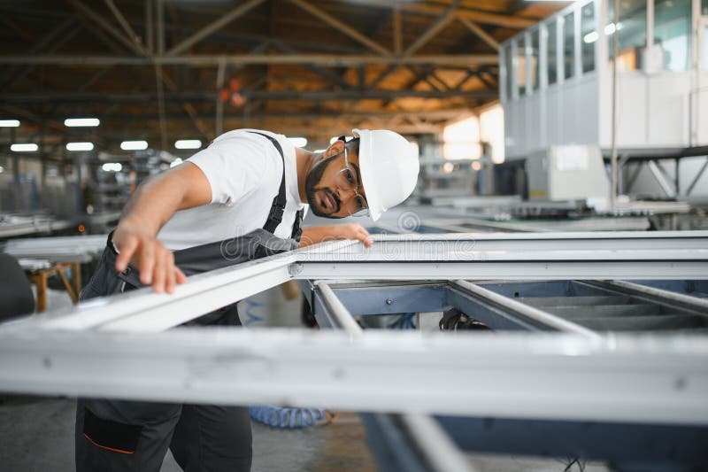 PVC Industry Worker or Operator Making Frames for Windows and Doors ...