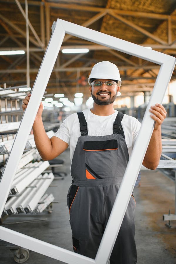 PVC Industry Worker or Operator Making Frames for Windows and Doors ...