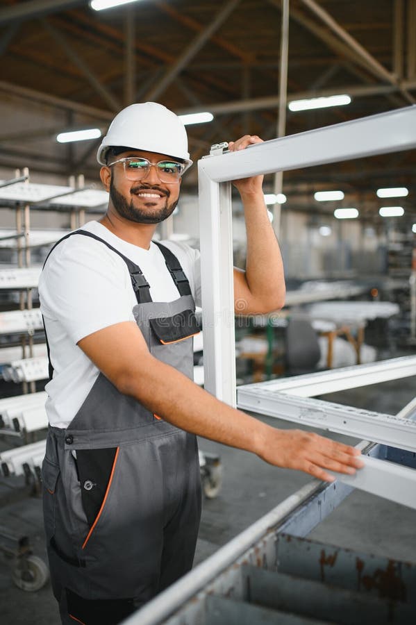 PVC Industry Worker or Operator Making Frames for Windows and Doors ...