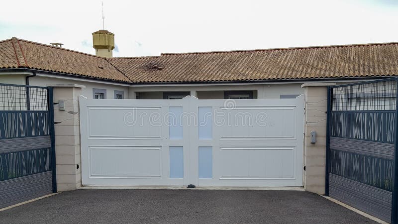 Pvc Large White Gate of Modern Suburb House Stock Image - Image of ...