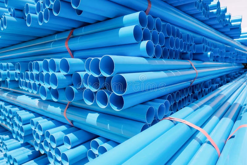 PVC Pipe Stacked in Warehouse Stock Image - Image of pipeline, gray ...