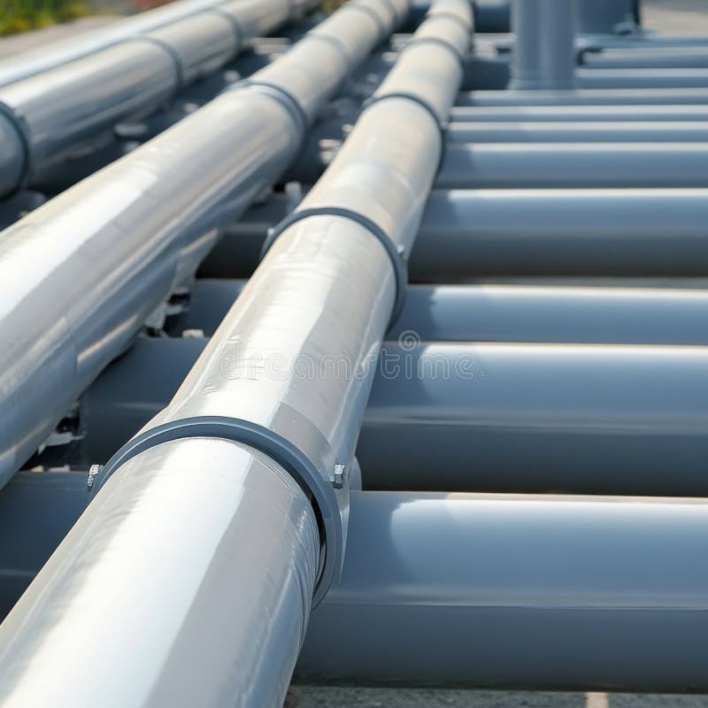 PVC Pipes Arranged in a Parallel Layout with a Focus on Industrial ...