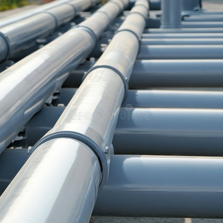 PVC Pipes Arranged in a Parallel Layout with a Focus on Industrial ...