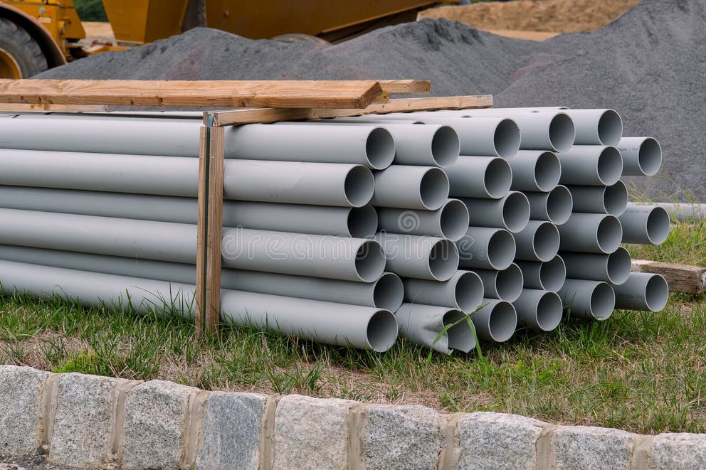 PVC Pipes Stack in Construction Sites Stock Photo - Image of storage ...