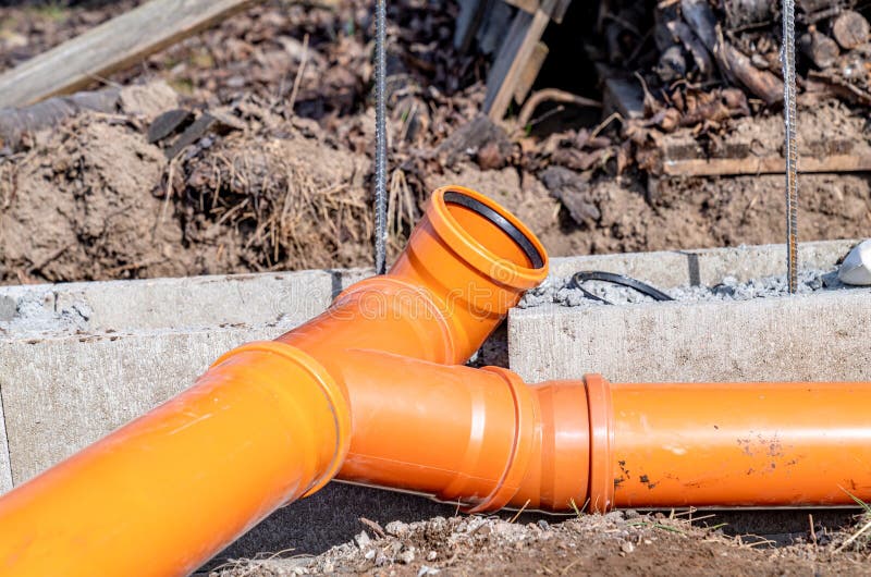 PVC Plastic Pipe for Sewerage in the Ground Stock Image - Image of ...