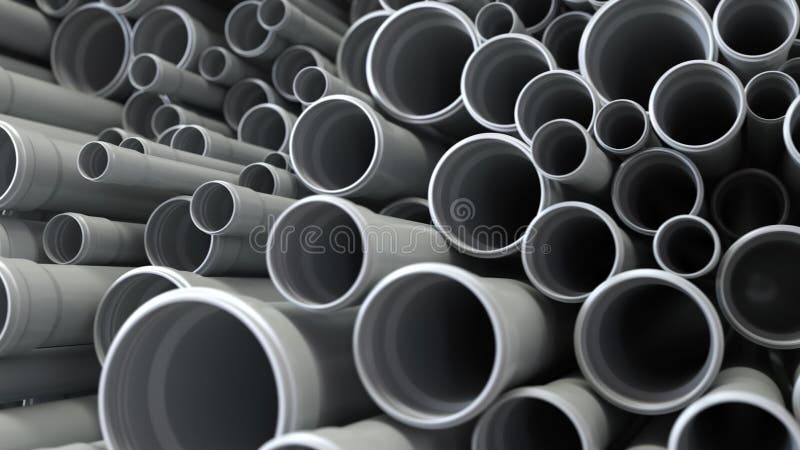 PVC Plastic Pipes and Tubes for Sewage Systems in Warehouse. 3d ...