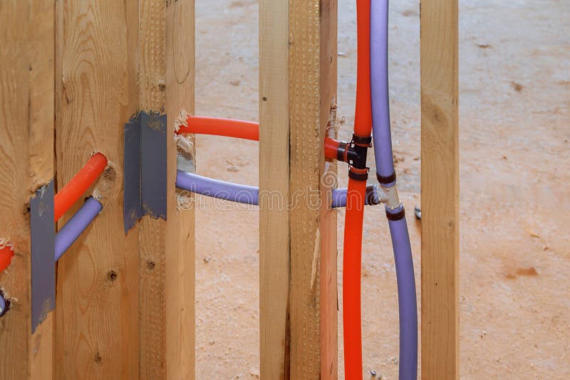 Pvc Plastic Red and Blue Piping Water System Integration in New Home ...